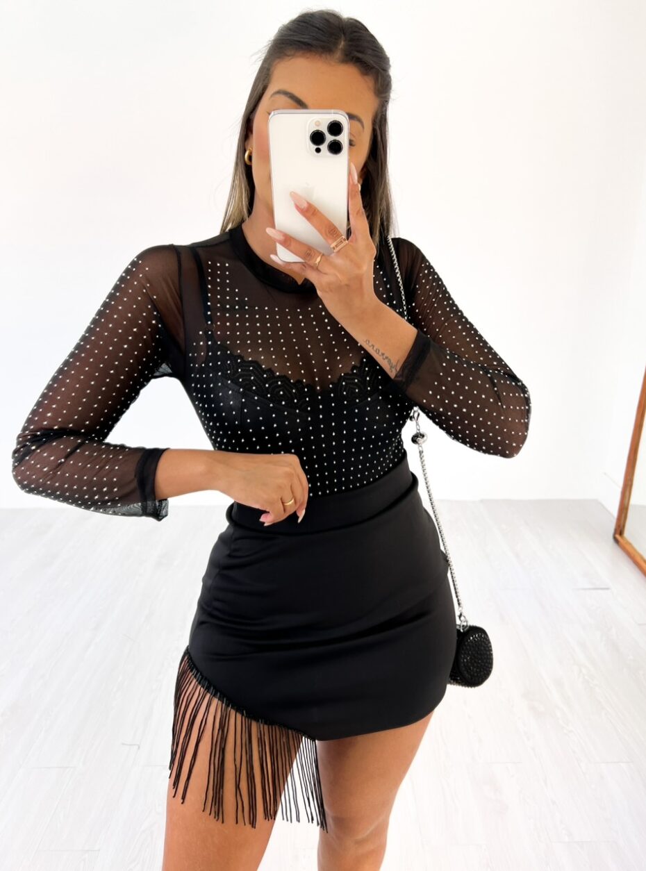 Boddy de tule com strass (manga longa) - Hyorrana